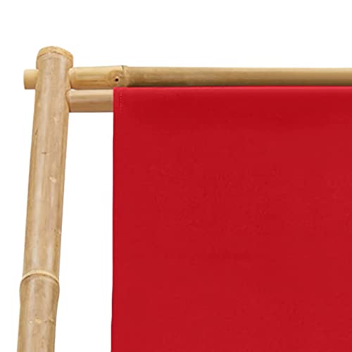 GOLINPEILO Foldable Deck Chair Bamboo and Canvas Red for Relaxing, Foldable Patio Deck Chair with Adjustable Height for Yard, Patio, Deck, Backyard -AA