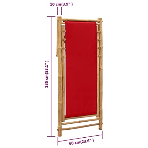 GOLINPEILO Foldable Deck Chair Bamboo and Canvas Red for Relaxing, Foldable Patio Deck Chair with Adjustable Height for Yard, Patio, Deck, Backyard -AA