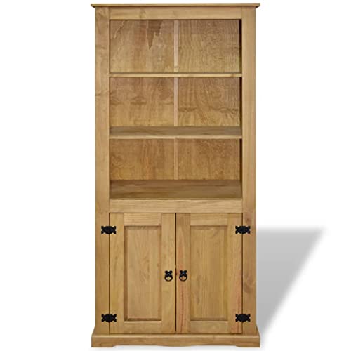 loibinfen Wooden Kitchen Pantry Cabinet, Tall Storage Cabinet with 3 Open Shelves and 1 Cabinet with 2 Shelves, Freestanding Floor Cabinet Cupboard for Kitchen, 31.5"x15.7"x66.9", Brown -AA