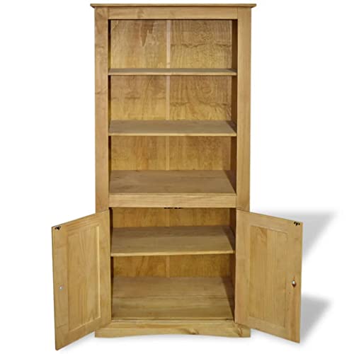 loibinfen Wooden Kitchen Pantry Cabinet, Tall Storage Cabinet with 3 Open Shelves and 1 Cabinet with 2 Shelves, Freestanding Floor Cabinet Cupboard for Kitchen, 31.5"x15.7"x66.9", Brown -AA
