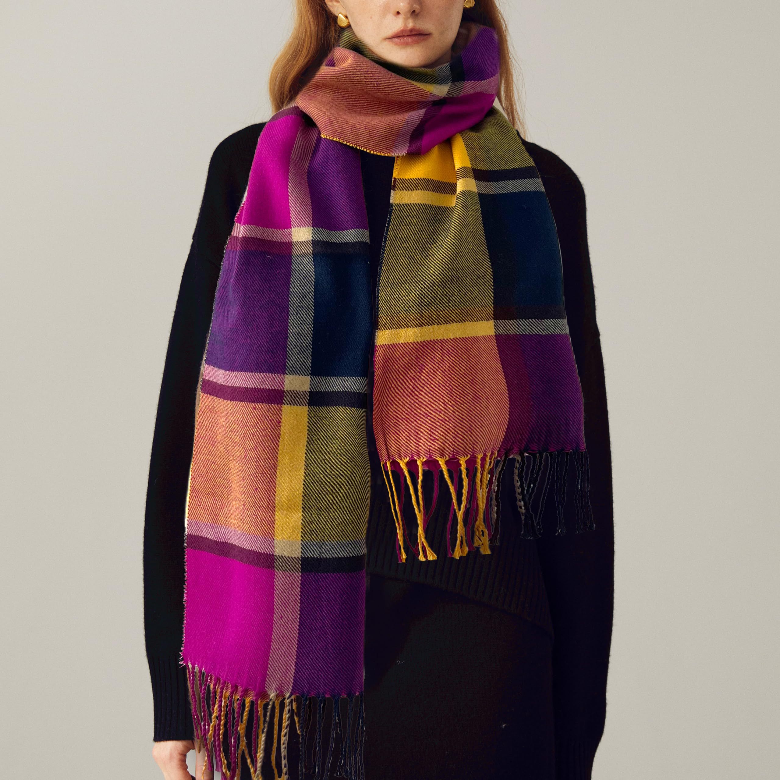 Women's Scarf Classic Tassel Plaid Super Soft Classic Cashmere Feel Fall Winter Scarves Tartan Warm Chunky Wrap Shawl