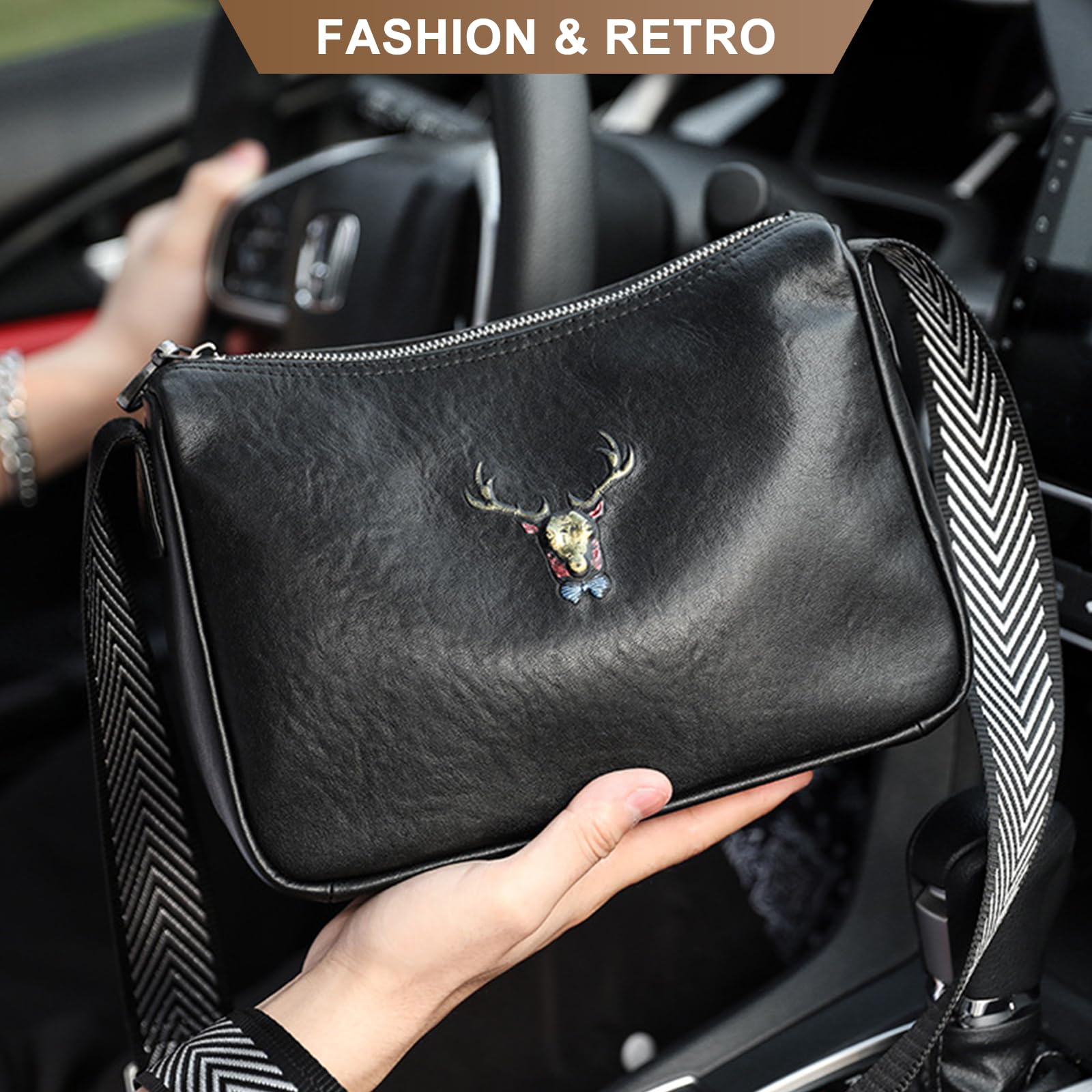 Men's Genuine Leather Satchel Bag Business Work Crossbody Bags Casual Small Shoulder Bag with Adjustable Straps (Black)