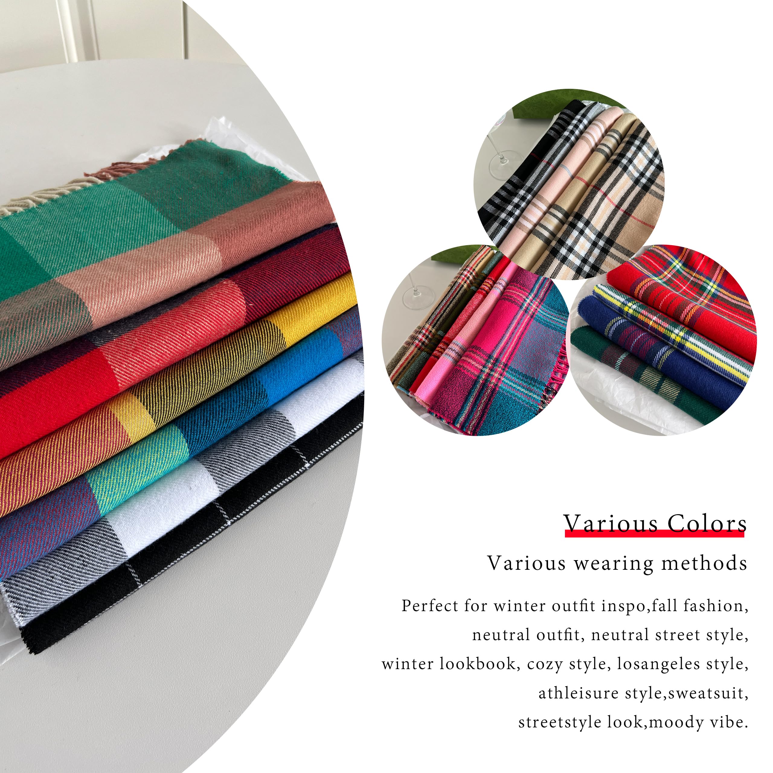 Women's Scarf Classic Tassel Plaid Super Soft Classic Cashmere Feel Fall Winter Scarves Tartan Warm Chunky Wrap Shawl