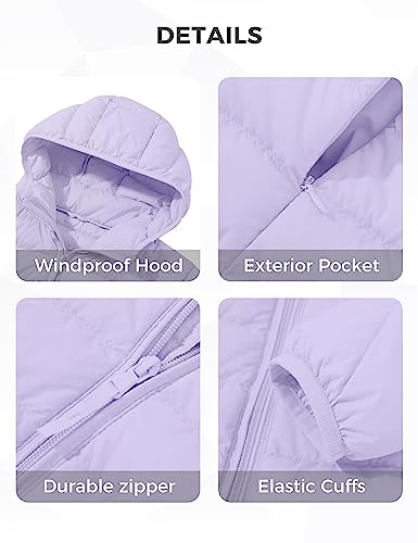 wantdo Women's Hooded Puffer Jacket Packable Winter Coat(Lavender, Small)