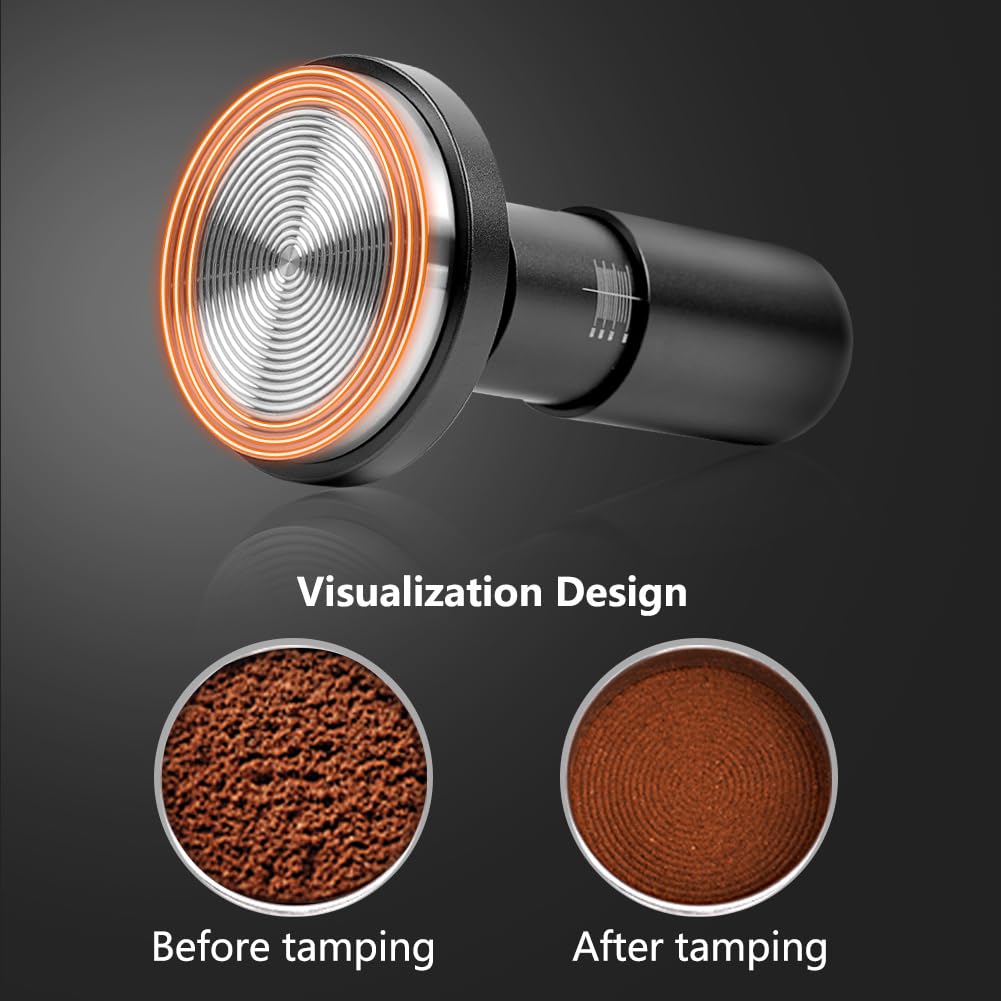 53mm Calibrated Espresso Tamper, Coffee Tamper with 20-35lbs Adjustable Pressure Feature, Springs Loaded Tamper, Anodized Aluminum Handle and Stainless Steel Base