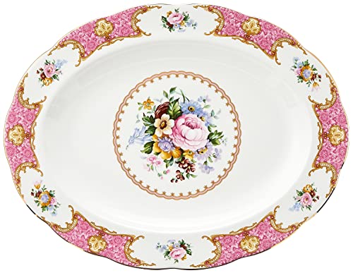 Royal Albert Lady Carlyle 13" Oval Platter, Mostly White with Multicolored Floral Print