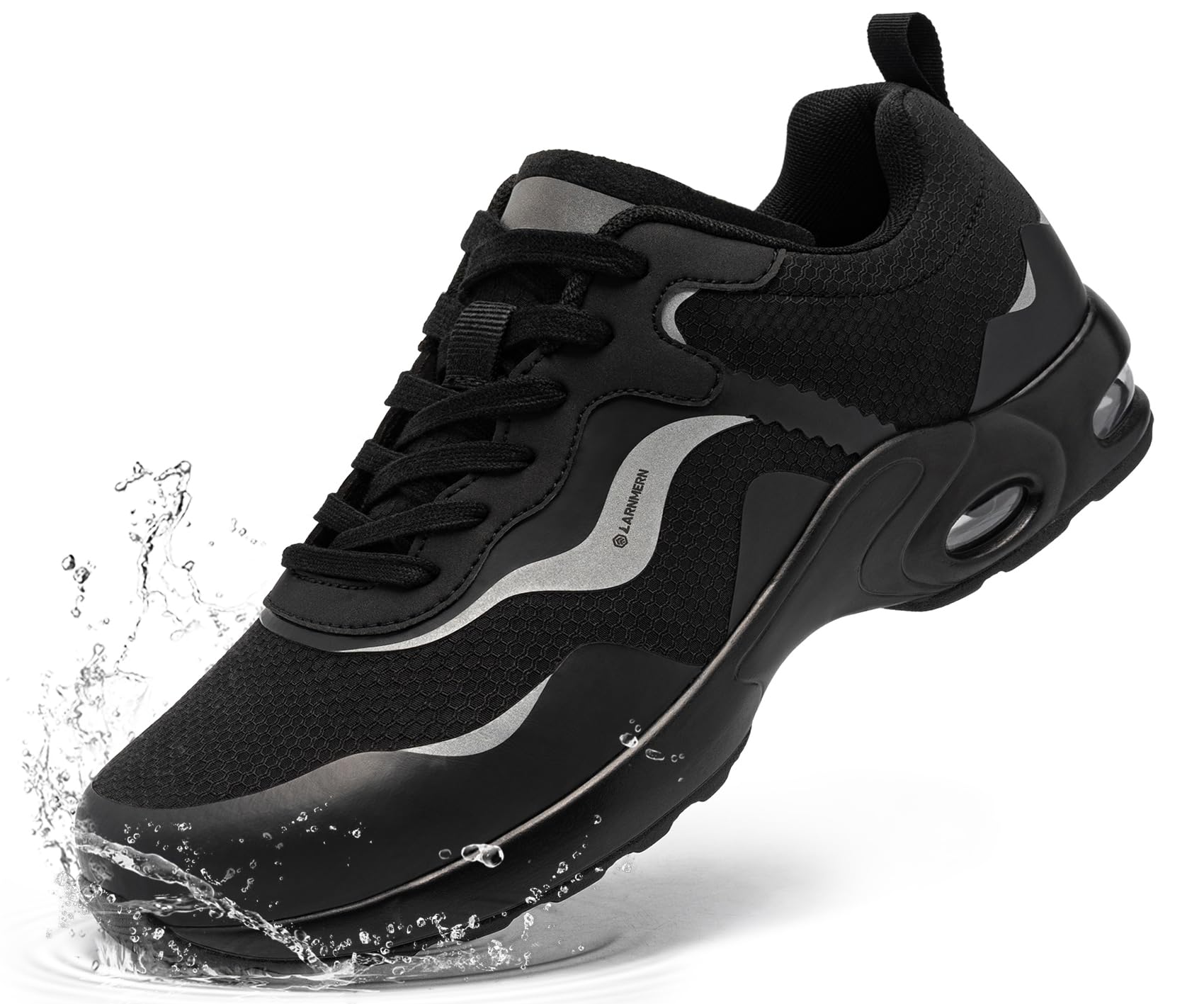 LARNMERN Waterproof Steel Toe Shoes for Men Lightweight Mens Safety Shoes Work Water-Resistant Air Cushion Construction Zapatos Punta de Acero para Hombres (10.5, Black-Waterproof)