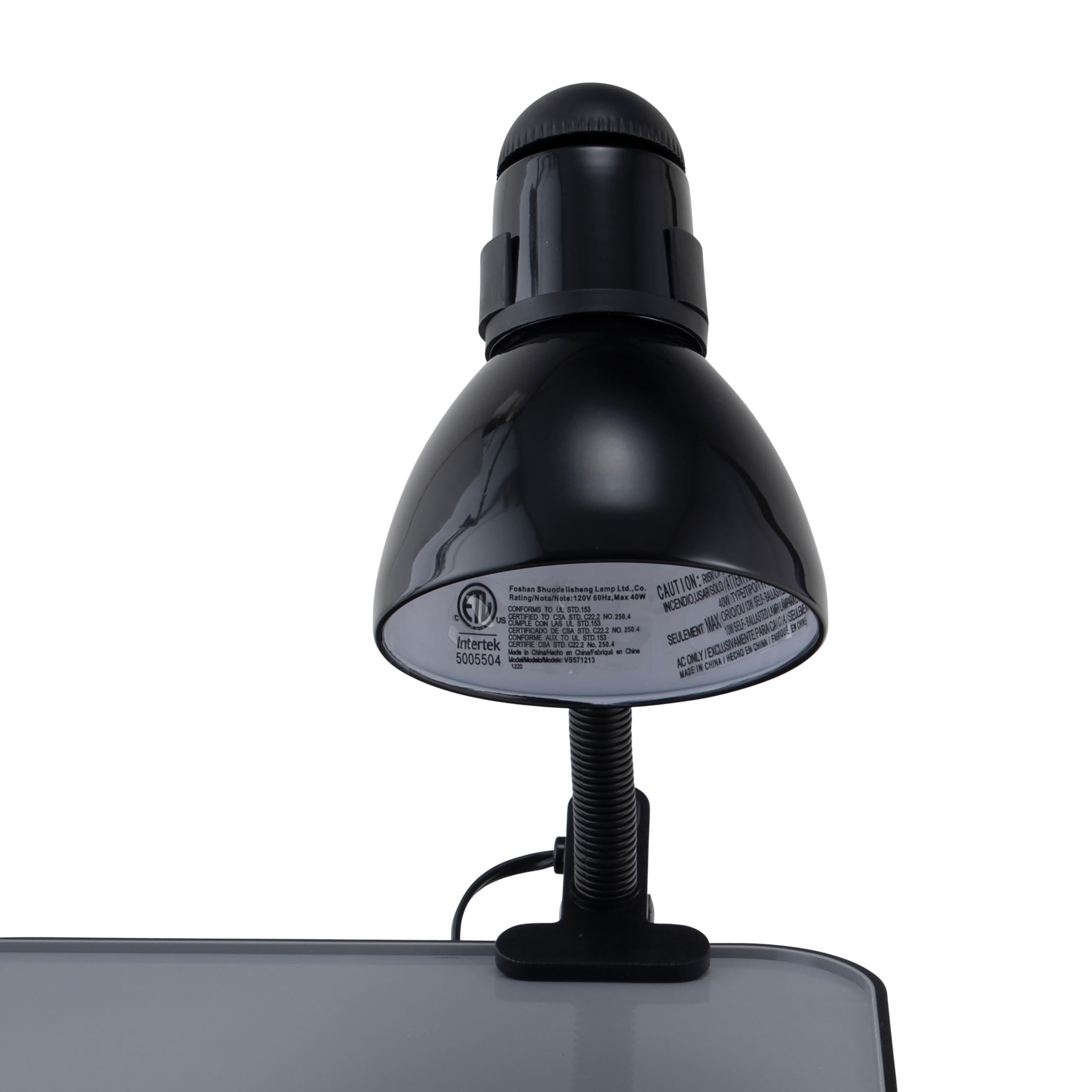 V-Light Black Adjustable Desk Lamp with Heavy Duty Clamp Clip, Flexible Gooseneck Lamp, Bed Light, Reading Lamp, or Study Light, 14 inches