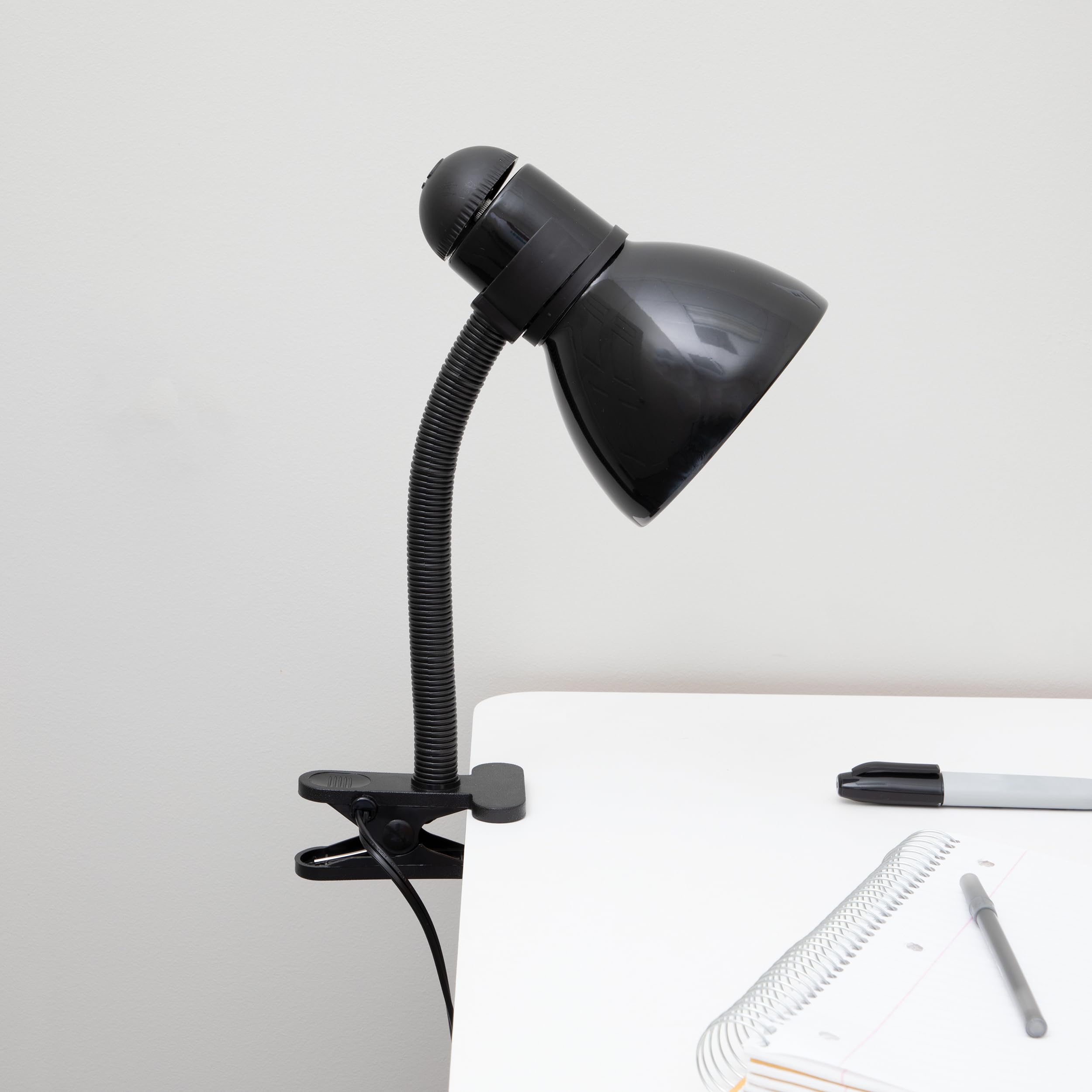 V-Light Black Adjustable Desk Lamp with Heavy Duty Clamp Clip, Flexible Gooseneck Lamp, Bed Light, Reading Lamp, or Study Light, 14 inches
