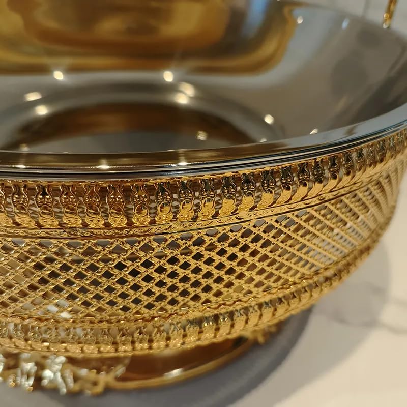 HONHPD Chafing Dish 8L for Hotel Decorative Fancy Luxury Gold Chafing Dish Buffet Set with Hanging Hinged Lid,Buffet Warmers Sets for Parties, Events, Wedding, Camping, Dinner(Golden