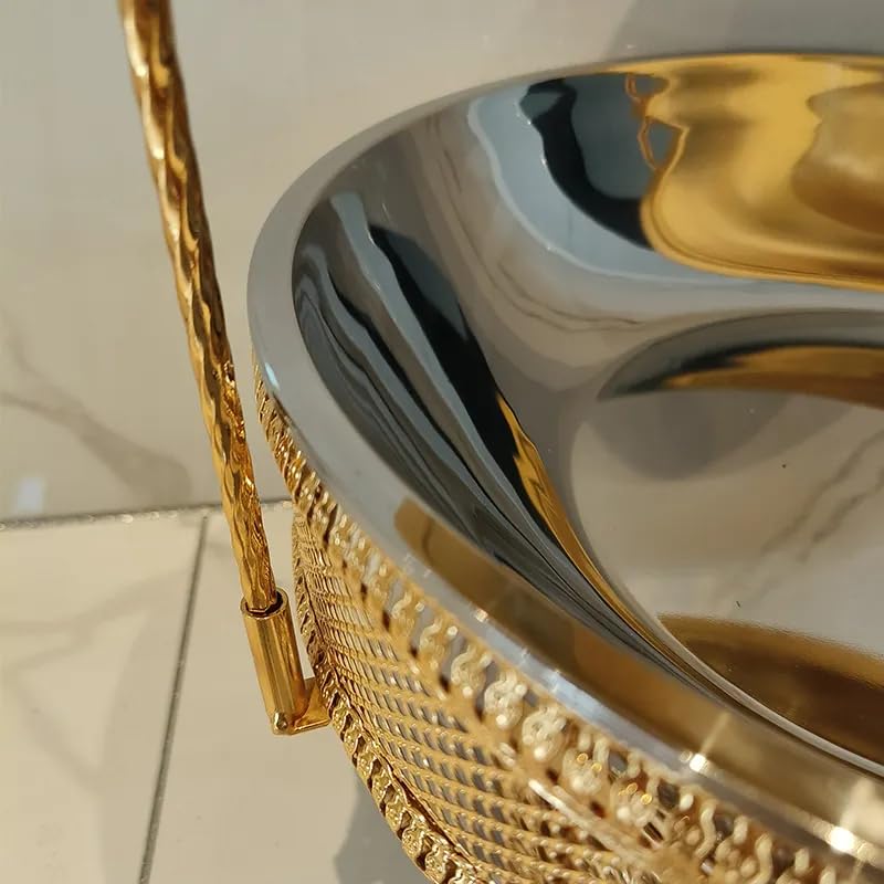 HONHPD Chafing Dish 8L for Hotel Decorative Fancy Luxury Gold Chafing Dish Buffet Set with Hanging Hinged Lid,Buffet Warmers Sets for Parties, Events, Wedding, Camping, Dinner(Golden
