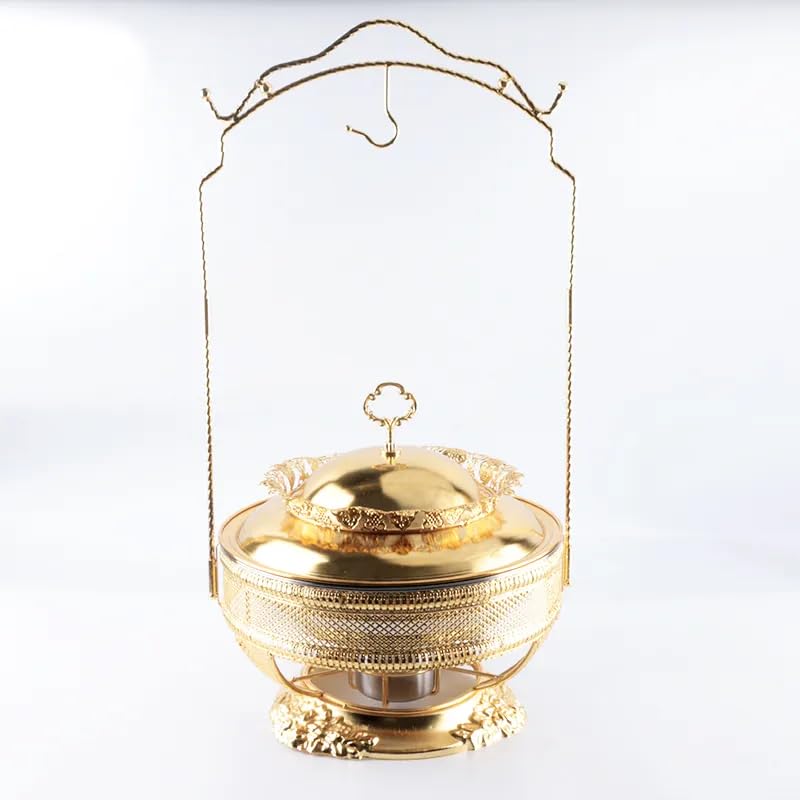 HONHPD Chafing Dish 8L for Hotel Decorative Fancy Luxury Gold Chafing Dish Buffet Set with Hanging Hinged Lid,Buffet Warmers Sets for Parties, Events, Wedding, Camping, Dinner(Golden
