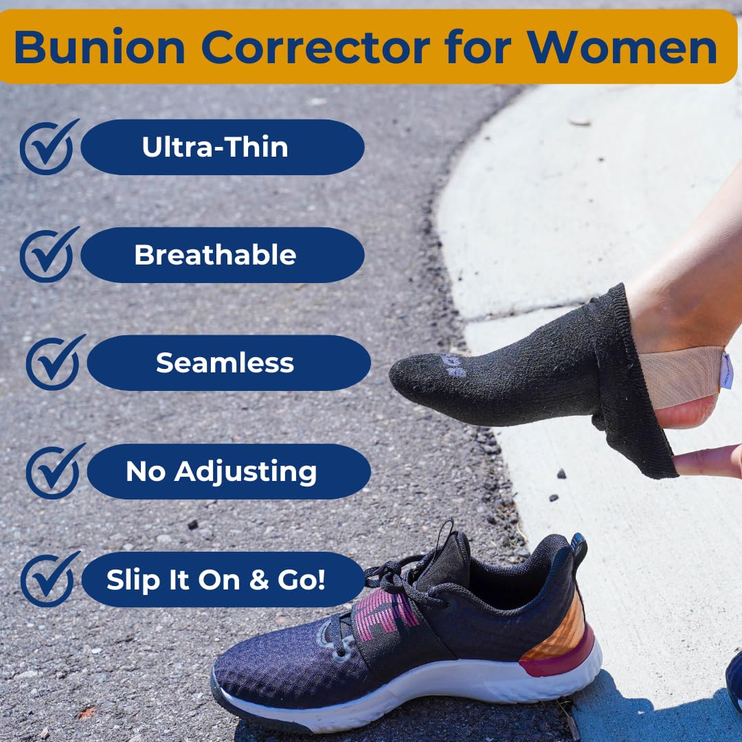 Bunion Corrector for Men & Women Big Toe Straightener for Inside Shoes Socks. Ultra Thin Hallux Valgus Socks to Separate & Straighten Great Toes. Day & Night Splints for Juanetes, X-Large-Left
