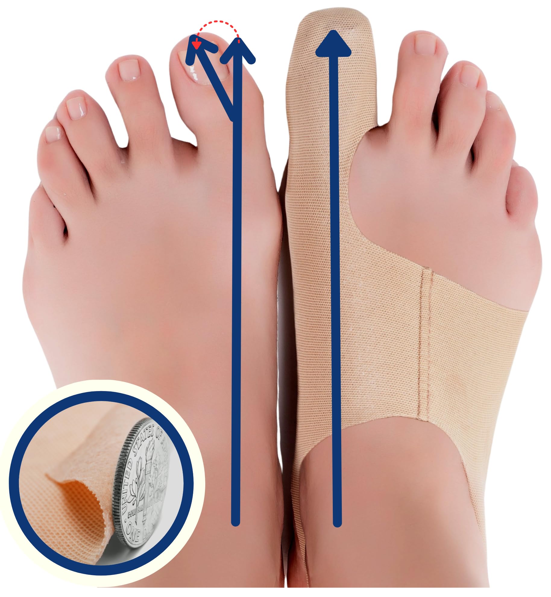 Bunion Corrector for Men & Women Big Toe Straightener for Inside Shoes Socks. Ultra Thin Hallux Valgus Socks to Separate & Straighten Great Toes. Day & Night Splints for Juanetes, X-Large-Left
