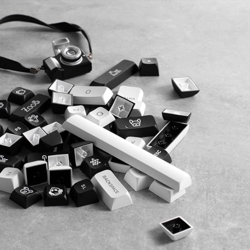 Akko Keycaps Set with MDA Profile Double-Shot Black on White Theme Keycap, Comes with 227 Keys with Standard MX Structure, Compatible with Major-Sizes Mechanical Keyboards