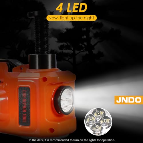 JNDO Electric Car Jack Kit 5 Ton Lifting Range 6.1 to 17.7 Inch Car Jack Hydraulic with Electric Wrench Floor Jack Built-in Inflatable Pump and Led Light Red
