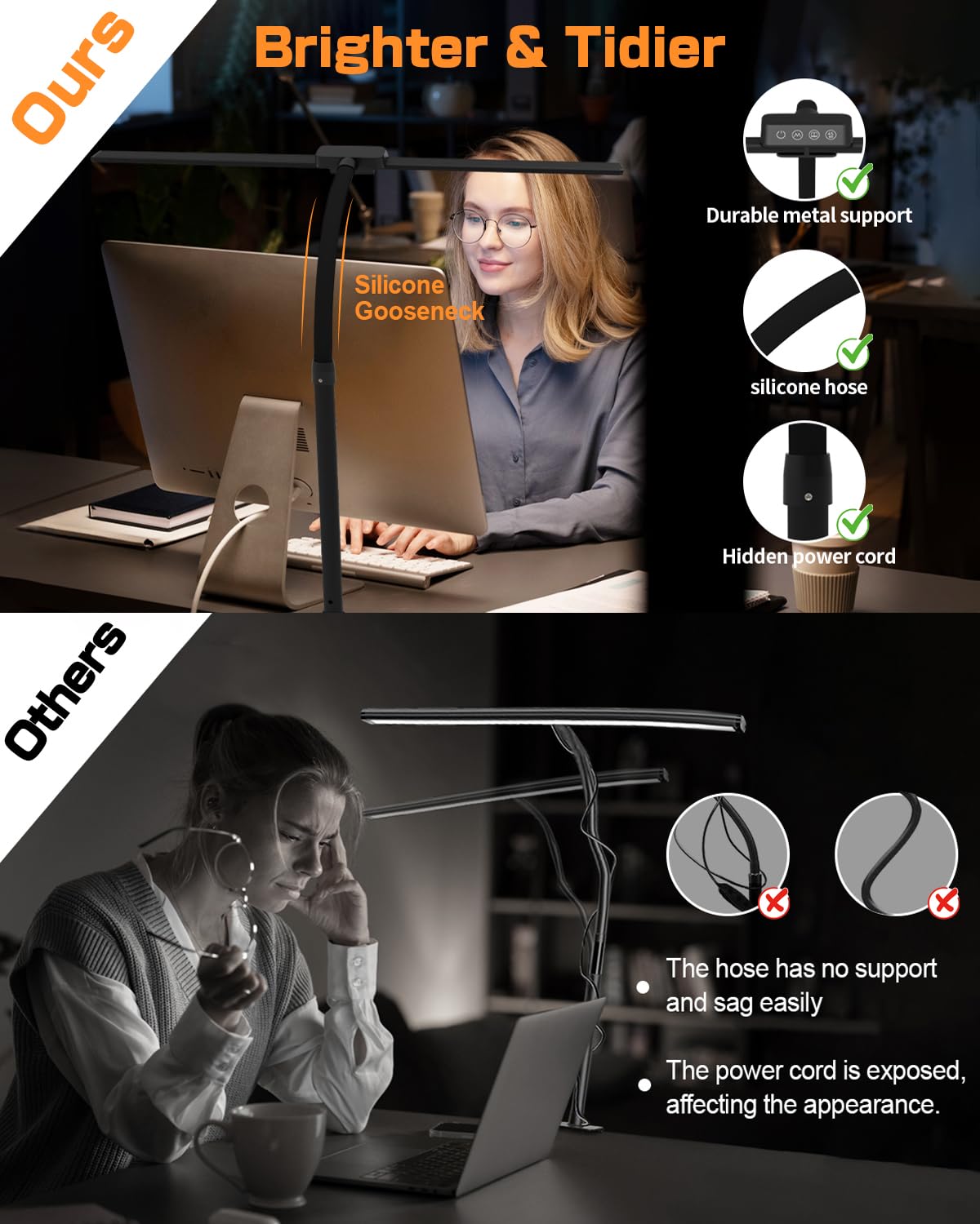 Mefine Desk Lamp w/ Clamp Home Office-Eye-Caring Office Computer Led Desk Light w/ Flexible Gooseneck, 22W Bright Architect Study Clip Lamp Desk Adjustable Task Lighting Stepless Dimming (wf-2032)