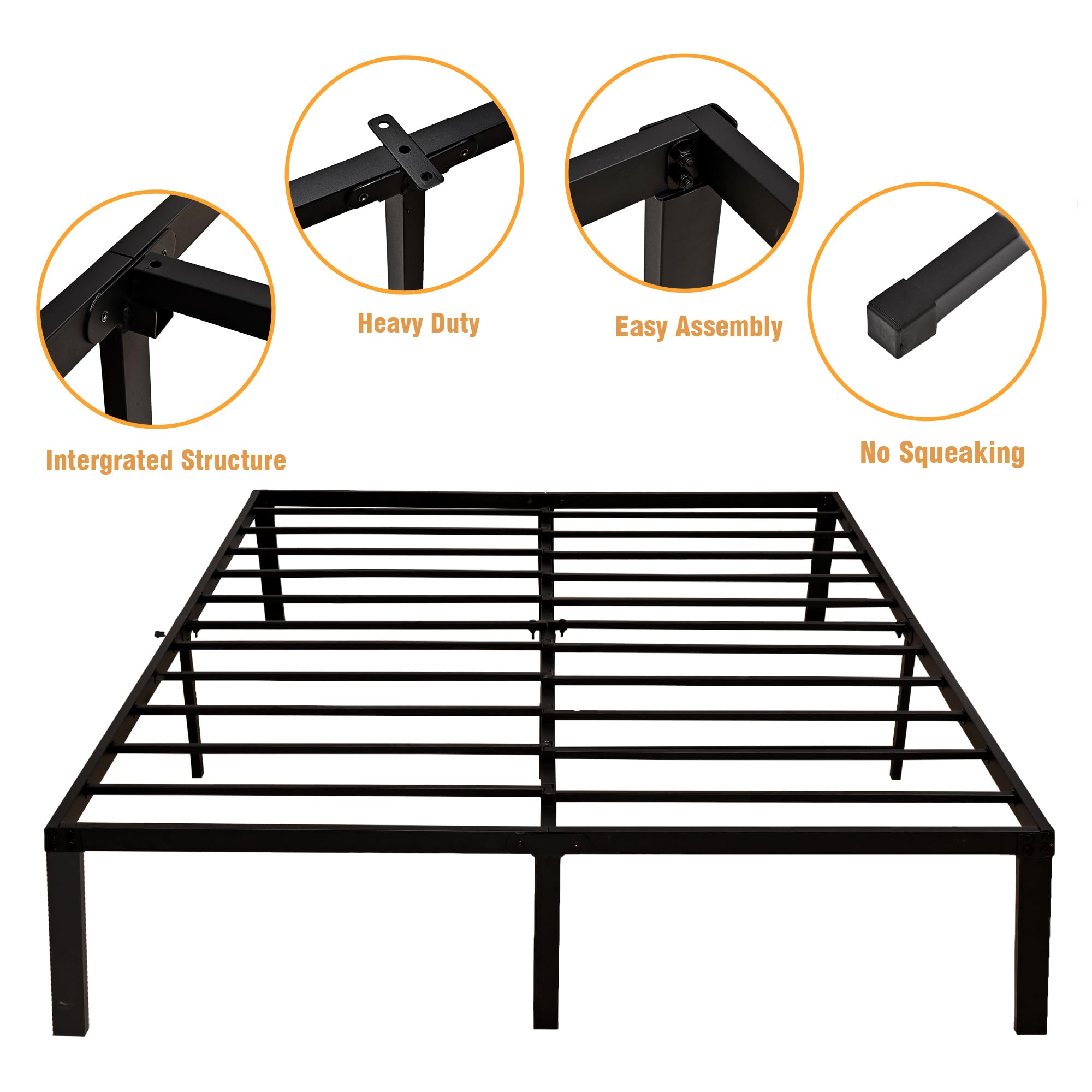 Bed Frame Full Size, Sturdy Metal Bed Frame, No Spring Box Required, Large Underbed Storage, Easy to Assemble, No Noise, Black