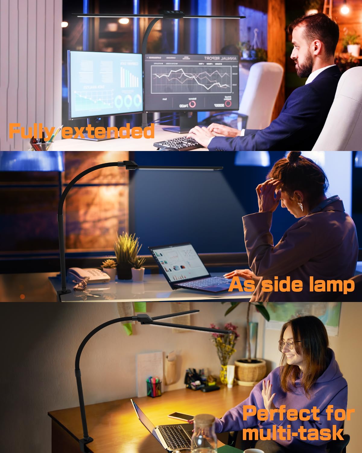 Mefine Desk Lamp w/ Clamp Home Office-Eye-Caring Office Computer Led Desk Light w/ Flexible Gooseneck, 22W Bright Architect Study Clip Lamp Desk Adjustable Task Lighting Stepless Dimming (wf-2032)