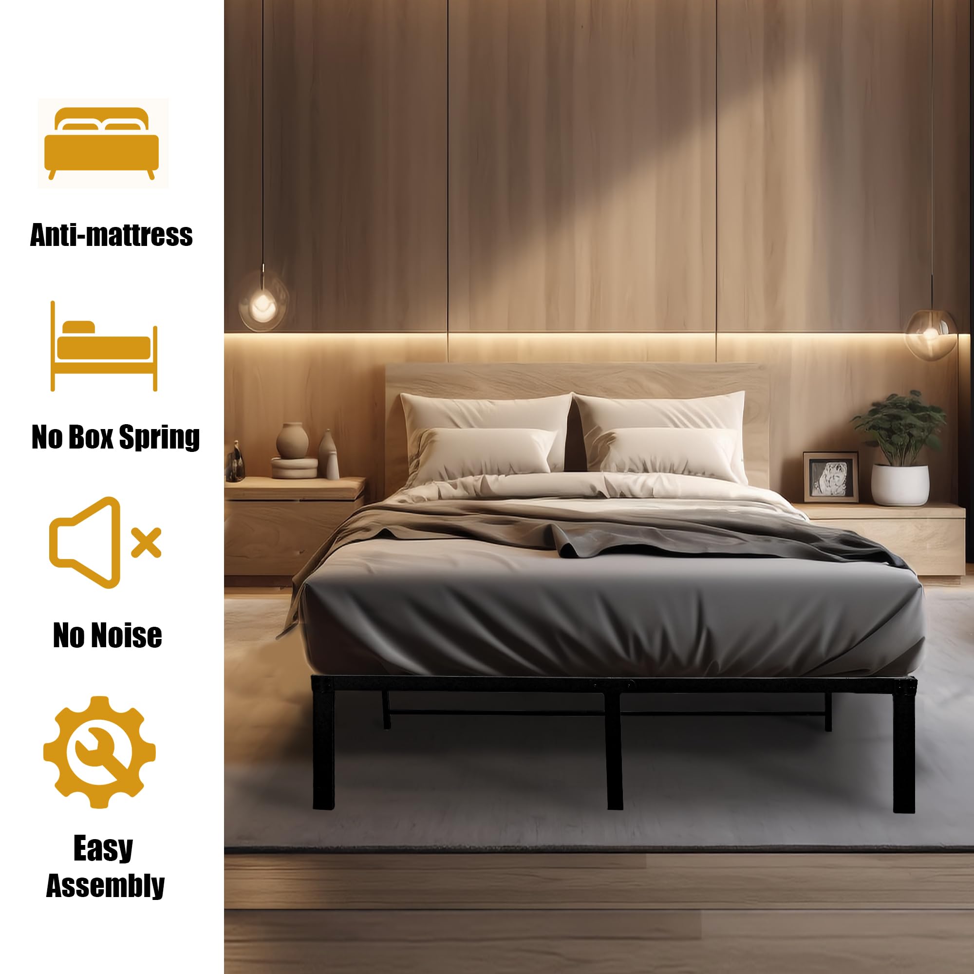 Bed Frame Full Size, Sturdy Metal Bed Frame, No Spring Box Required, Large Underbed Storage, Easy to Assemble, No Noise, Black