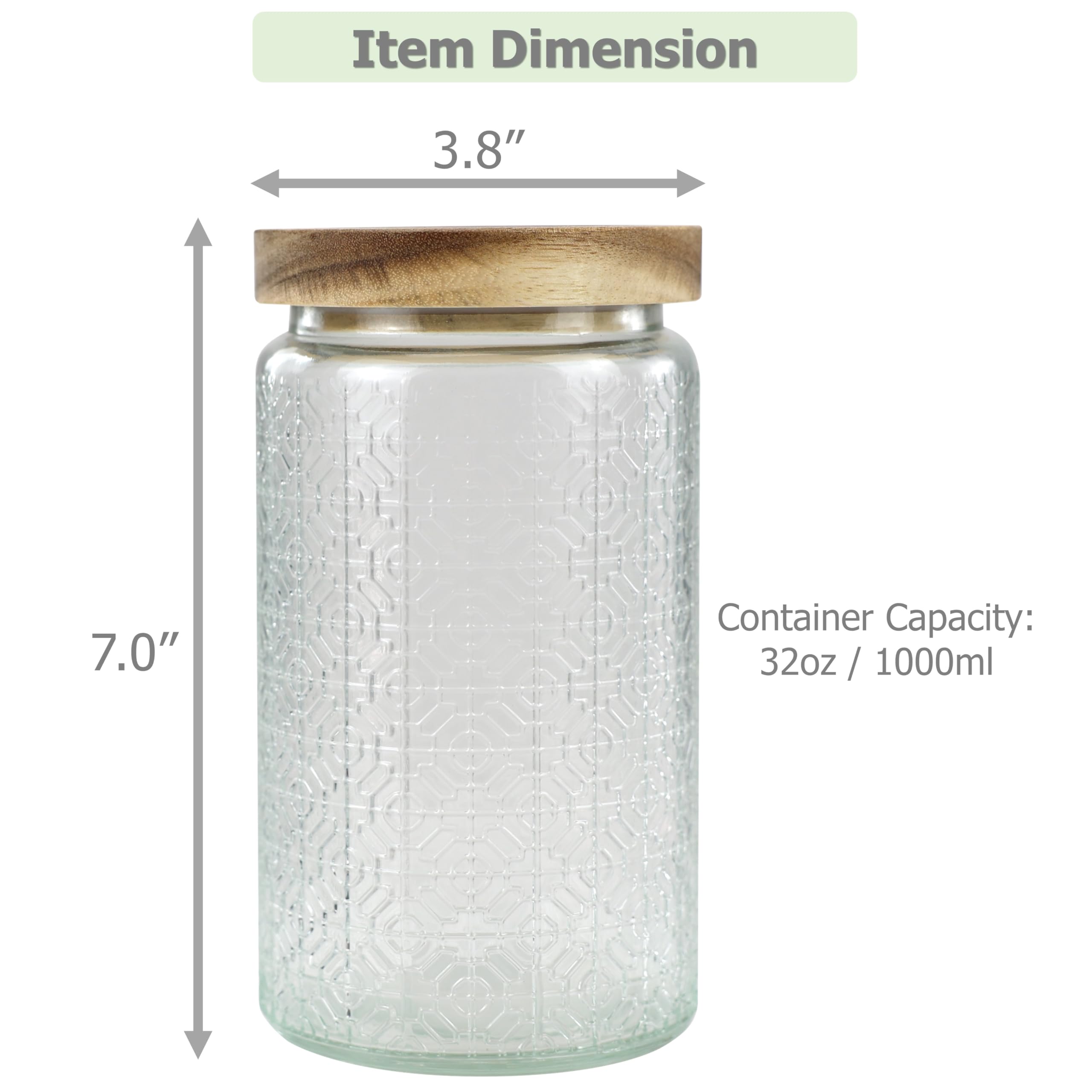 EIKS Glass Storage Jars Airtight Containers with Wooden Lid, Scoop & Protection Mat for Storing Candy Coffee Beans Tea Cookie Nuts, Capacity 1000ml