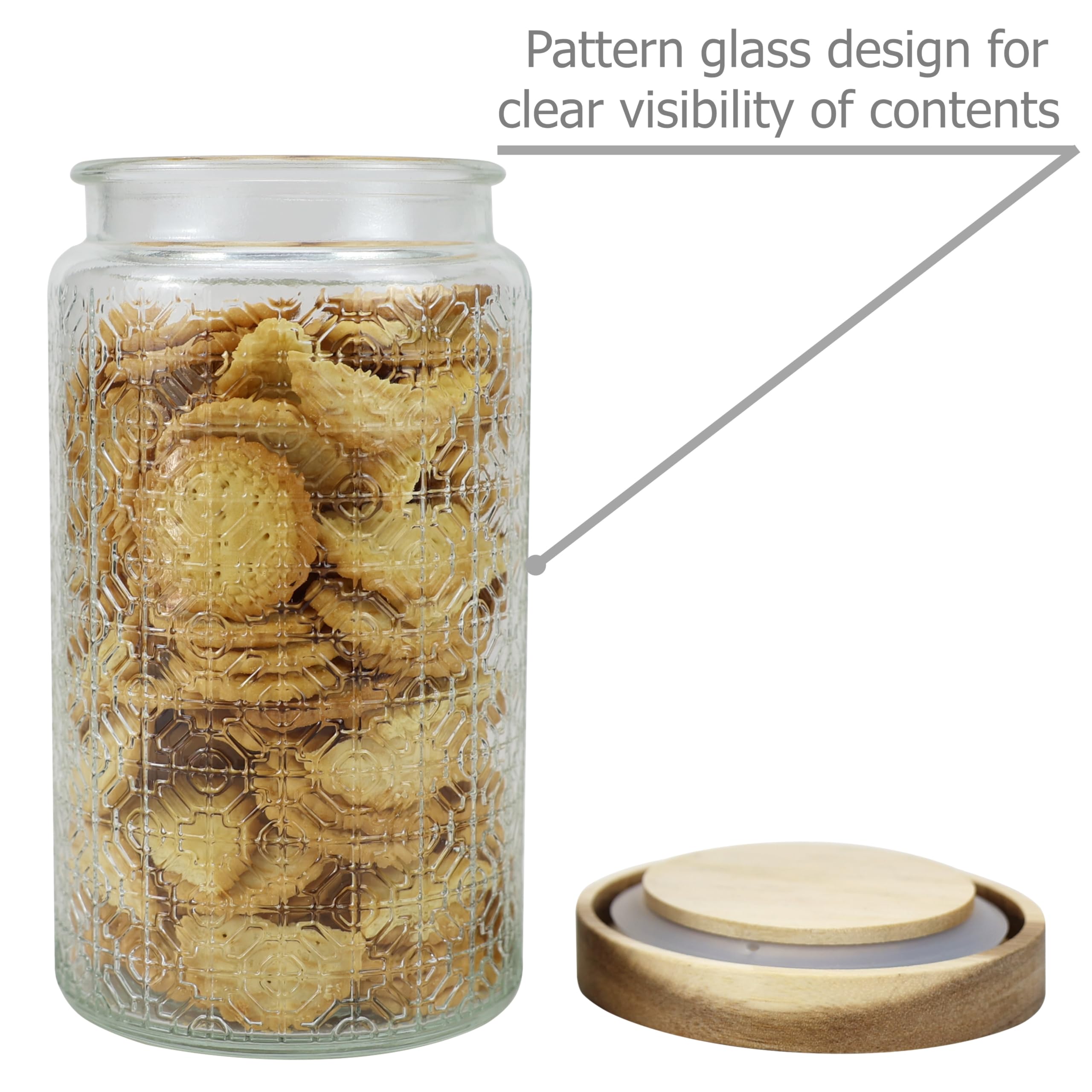 EIKS Glass Storage Jars Airtight Containers with Wooden Lid, Scoop & Protection Mat for Storing Candy Coffee Beans Tea Cookie Nuts, Capacity 1000ml