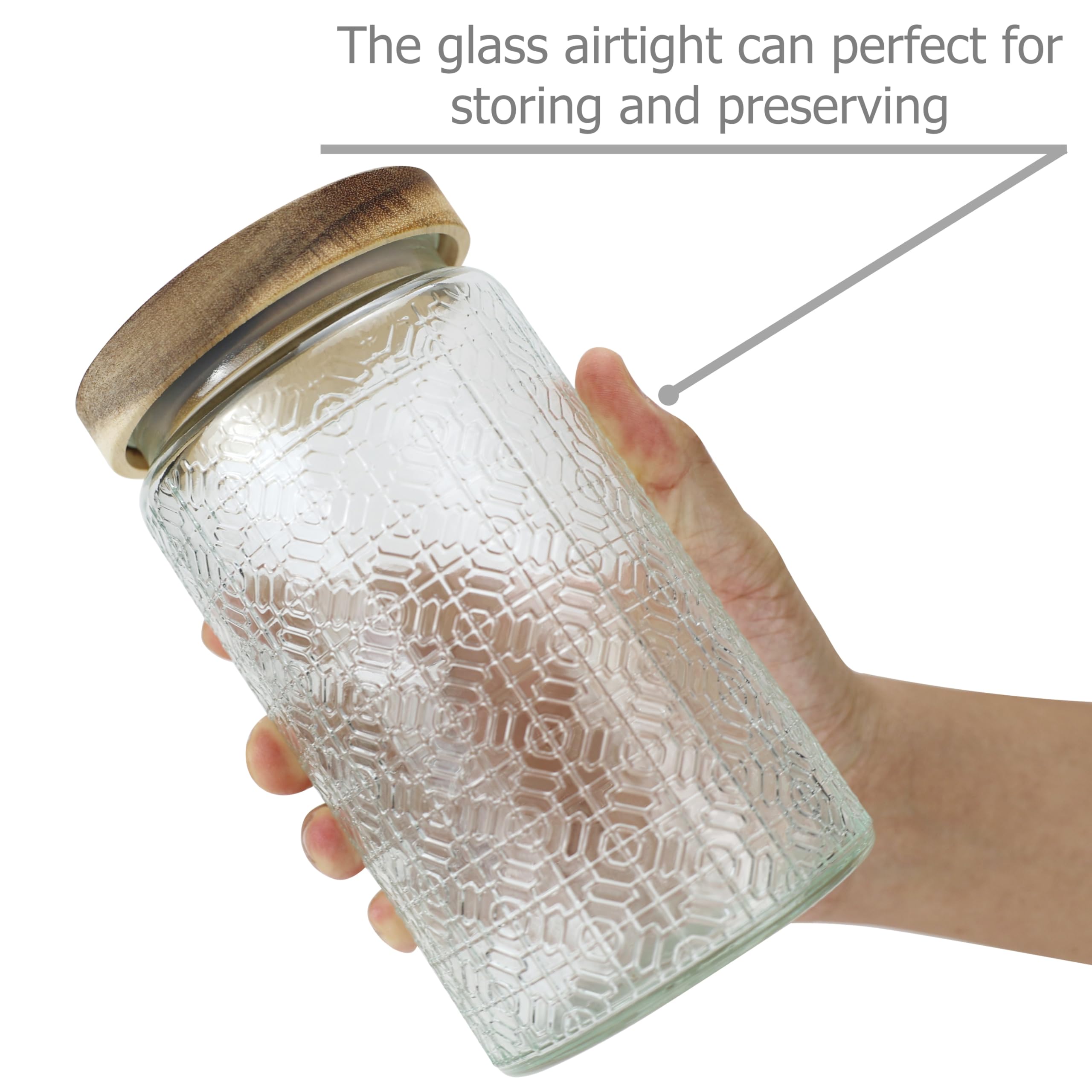 EIKS Glass Storage Jars Airtight Containers with Wooden Lid, Scoop & Protection Mat for Storing Candy Coffee Beans Tea Cookie Nuts, Capacity 1000ml