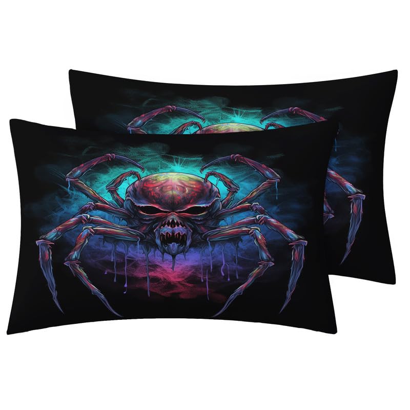 NANDHA Spider Sheet Set Full Size - Halloween Bed Sheets - Horror Printed Bedding Sheets & Pillowcases - Super Soft & Deep Pocket & Winkle Free - 4 Piece (Flat, Fitted Sheet & 2 Pillowcases)