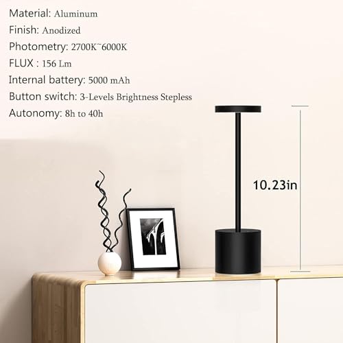 TUIKITO 2 Pack Cordless Table Lamp Rechargeable,Battery Operated LED Table Light for Restaurant Outdoor,5000mAh Up to 40 Hours,3-Levels Brightness Stepless Dining Table Light