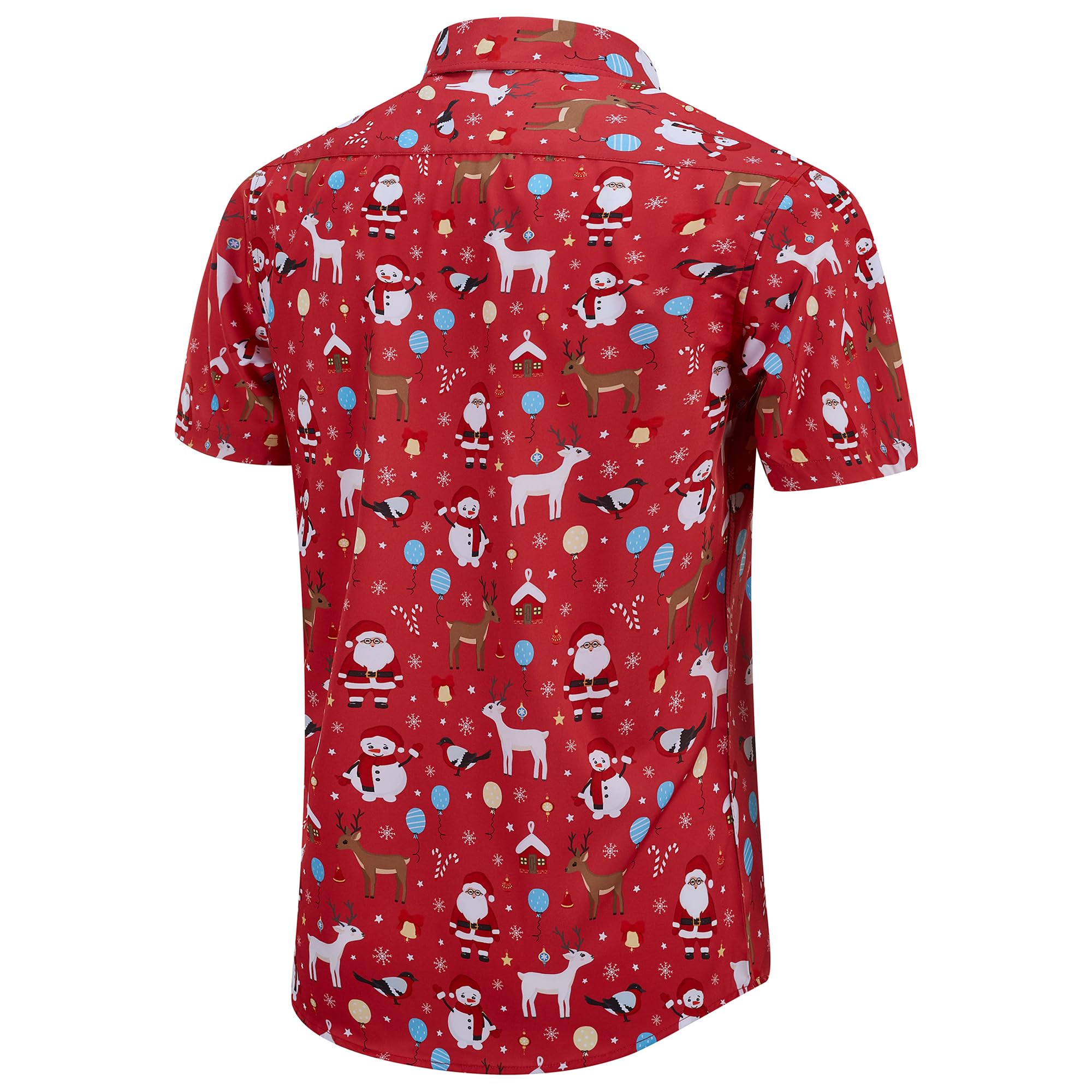 GRTXIN Christmas Shirts for Men Hawaiian Santa Claus Vacation Shirt Short Sleeve Button Down Dress Shirts(Red-M)