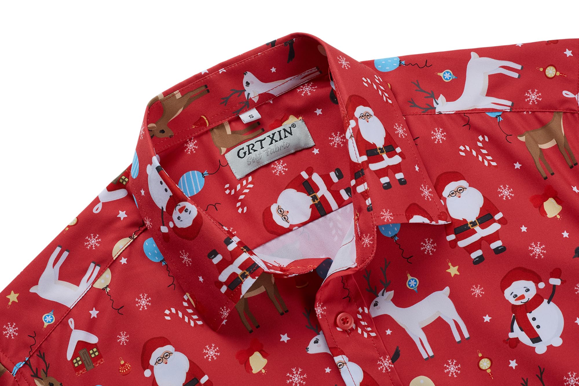 GRTXIN Christmas Shirts for Men Hawaiian Santa Claus Vacation Shirt Short Sleeve Button Down Dress Shirts(Red-M)