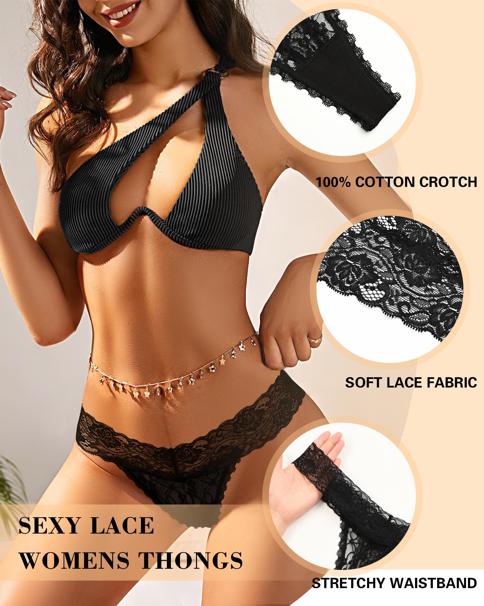 Sunm Boutique Lace Thongs For Women Sexy Underwear Seamless Thongs Soft Stretch Womens Thong Underwear 6 Pack