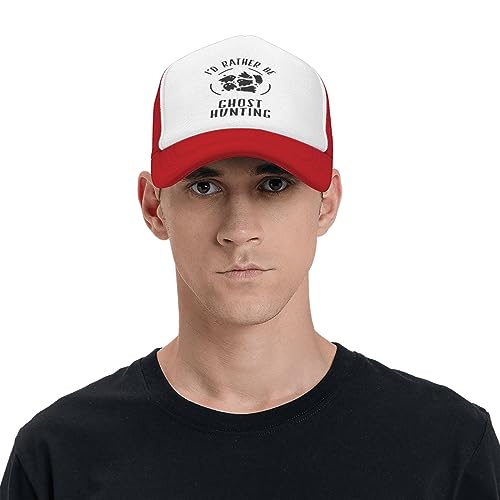 I'd Rather Be Ghost Hunting Mesh Hat Baseball Cap for Men Women Funny Trucker Hat Red