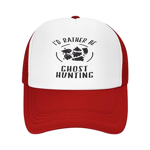 I'd Rather Be Ghost Hunting Mesh Hat Baseball Cap for Men Women Funny Trucker Hat Red