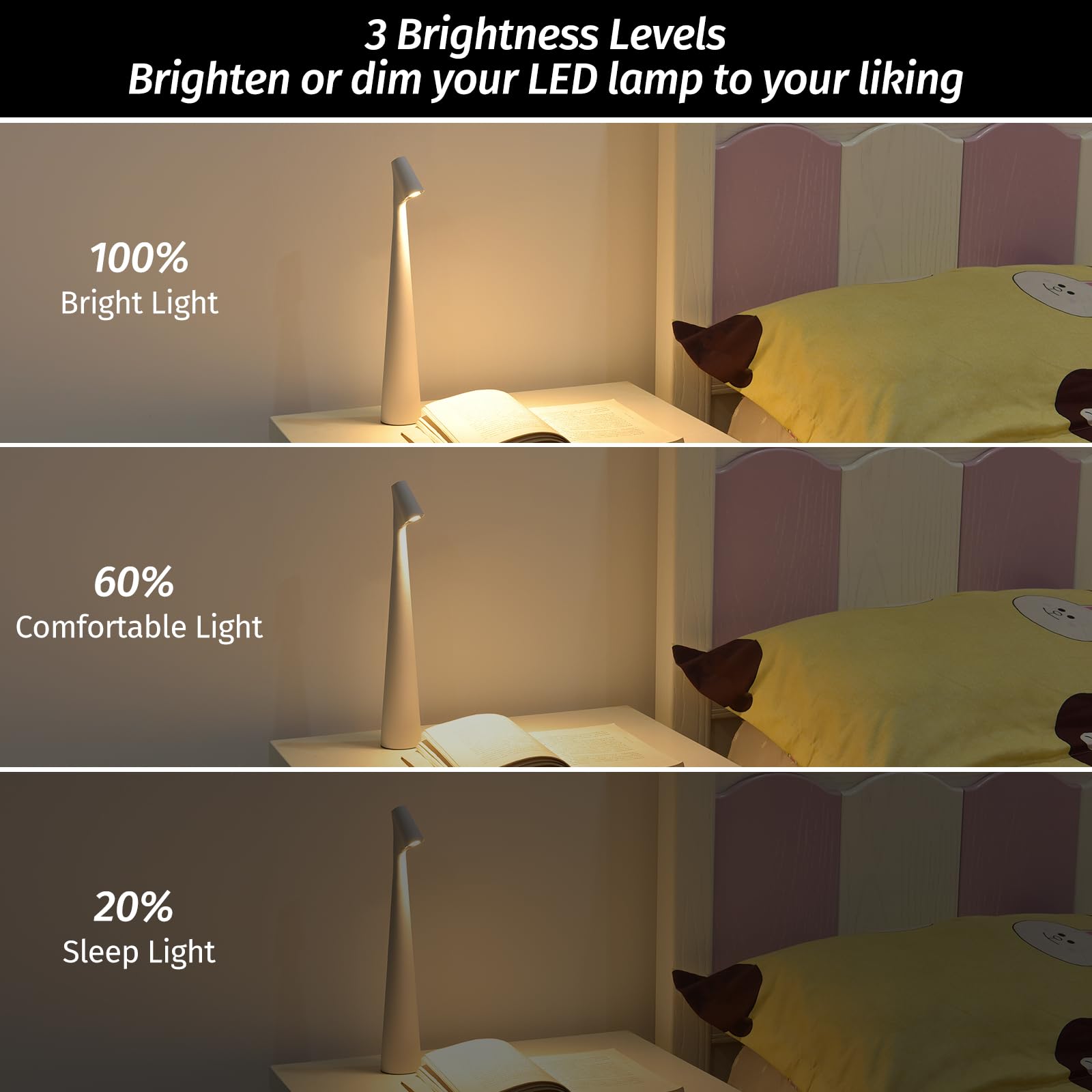 MESIYO Cordless Table Lamps, Outdoor Portable Battery Operated Lamp Rechargeable Led Touch Battery Table Lamp 3 Level Brightness Cordless Lamp for Restaurant, Bedroom, Couple Dinner, Camping (White)