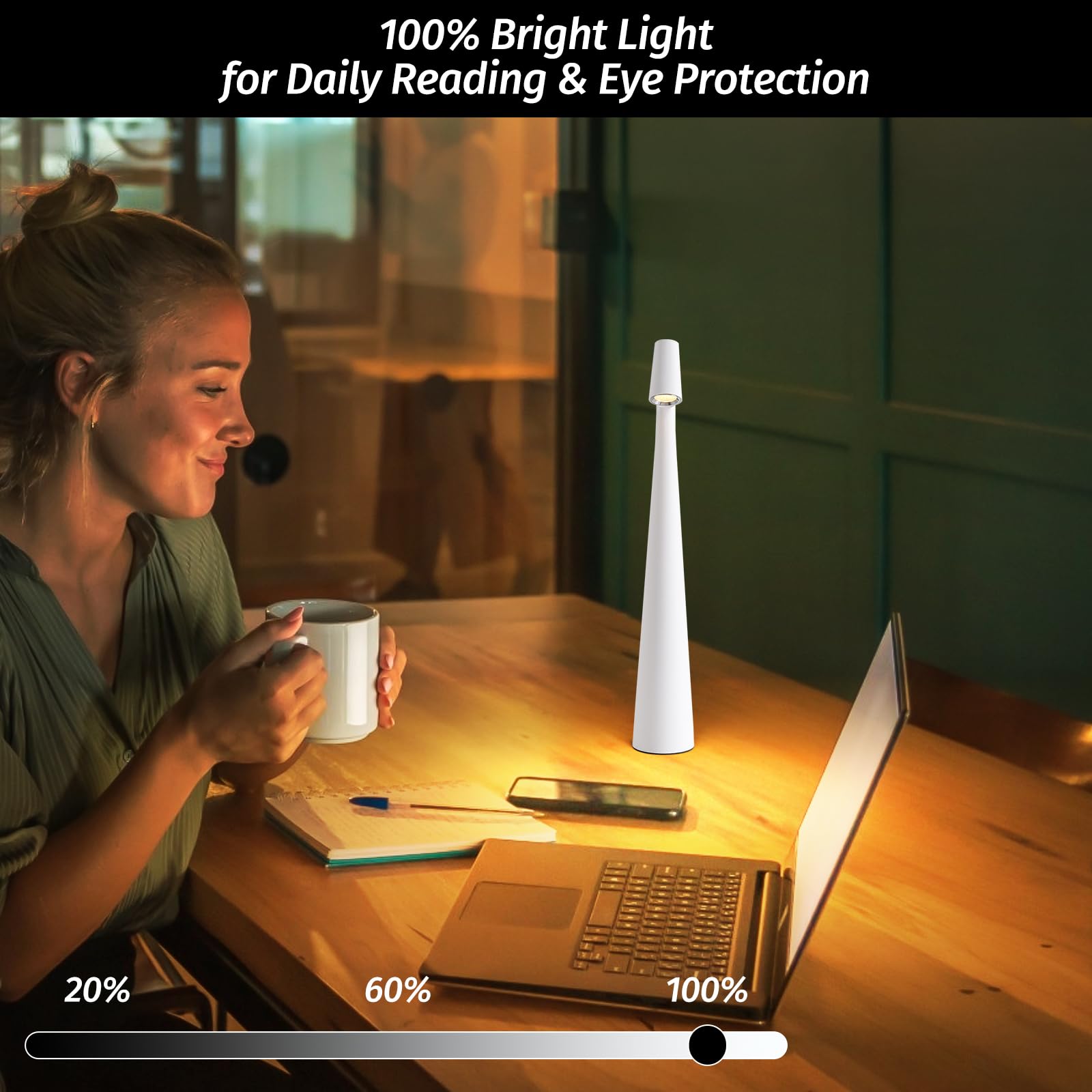 MESIYO Cordless Table Lamps, Outdoor Portable Battery Operated Lamp Rechargeable Led Touch Battery Table Lamp 3 Level Brightness Cordless Lamp for Restaurant, Bedroom, Couple Dinner, Camping (White)