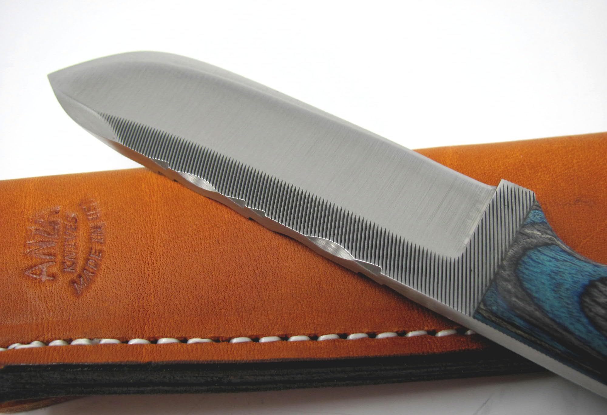 ANZA Boddington KNIVES Blue Black Wood Handle Bonus Walther Pocket Sharpener Knife Always Sharp