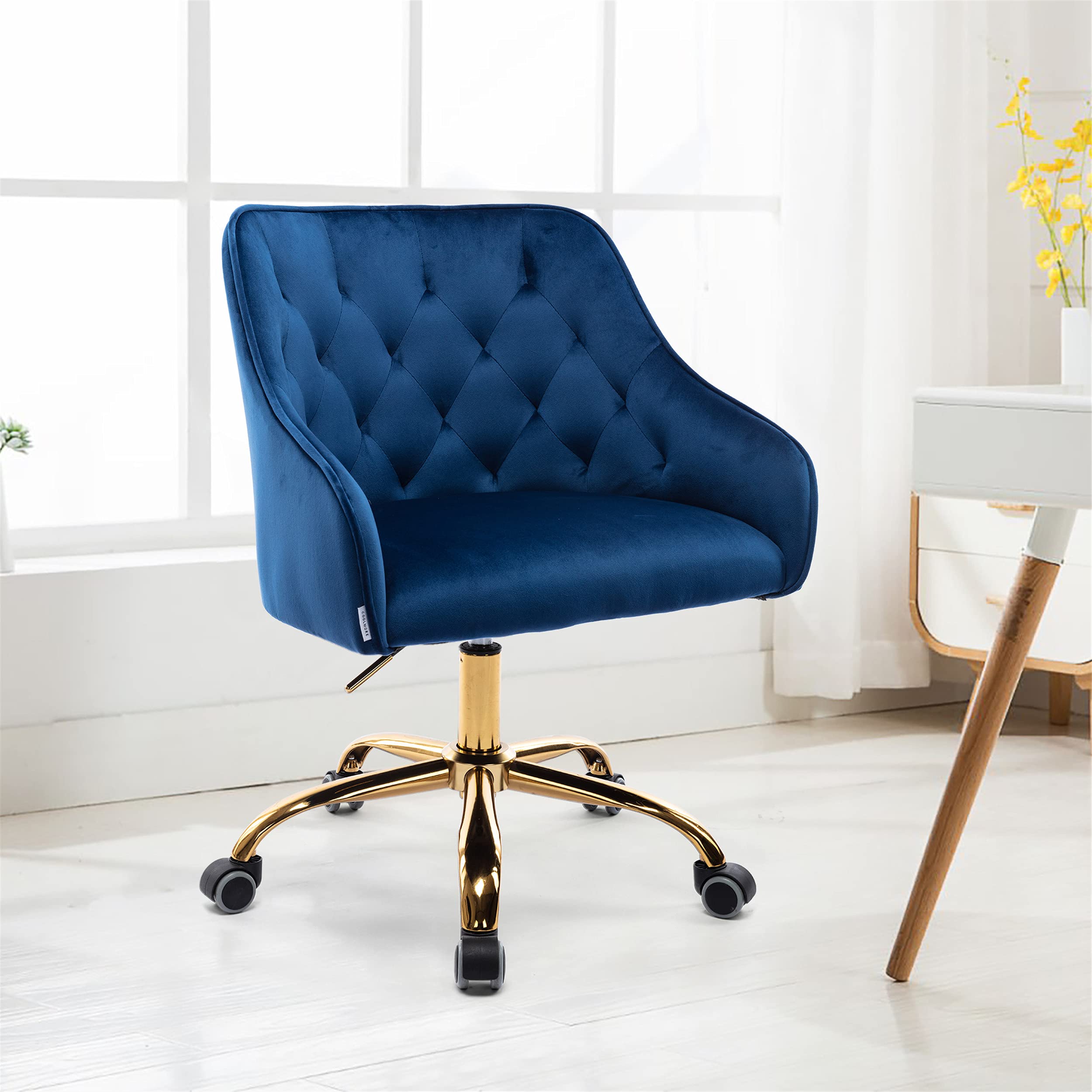 KUIKUI Velvet Desk Chair, Modern Office Chair, Wheels Swivel Height Adjustable Swivel Task Chair for Home Office,Navy Blue
