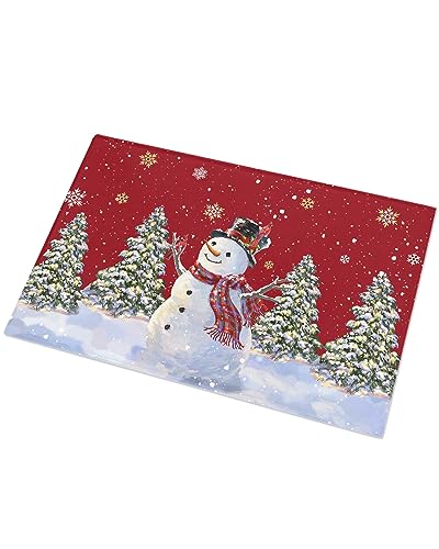 Yun Nist Christmas Snowman Bathroom Rug,Xmas Tree Red Soft Shag Rug Non Slip Doormat,Winter Snowflakes Absorbent Carpet Furry Cozy Floor Mat for Kitchen Bedroom Living Room 16x24in
