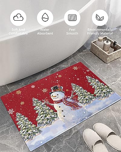 Yun Nist Christmas Snowman Bathroom Rug,Xmas Tree Red Soft Shag Rug Non Slip Doormat,Winter Snowflakes Absorbent Carpet Furry Cozy Floor Mat for Kitchen Bedroom Living Room 16x24in