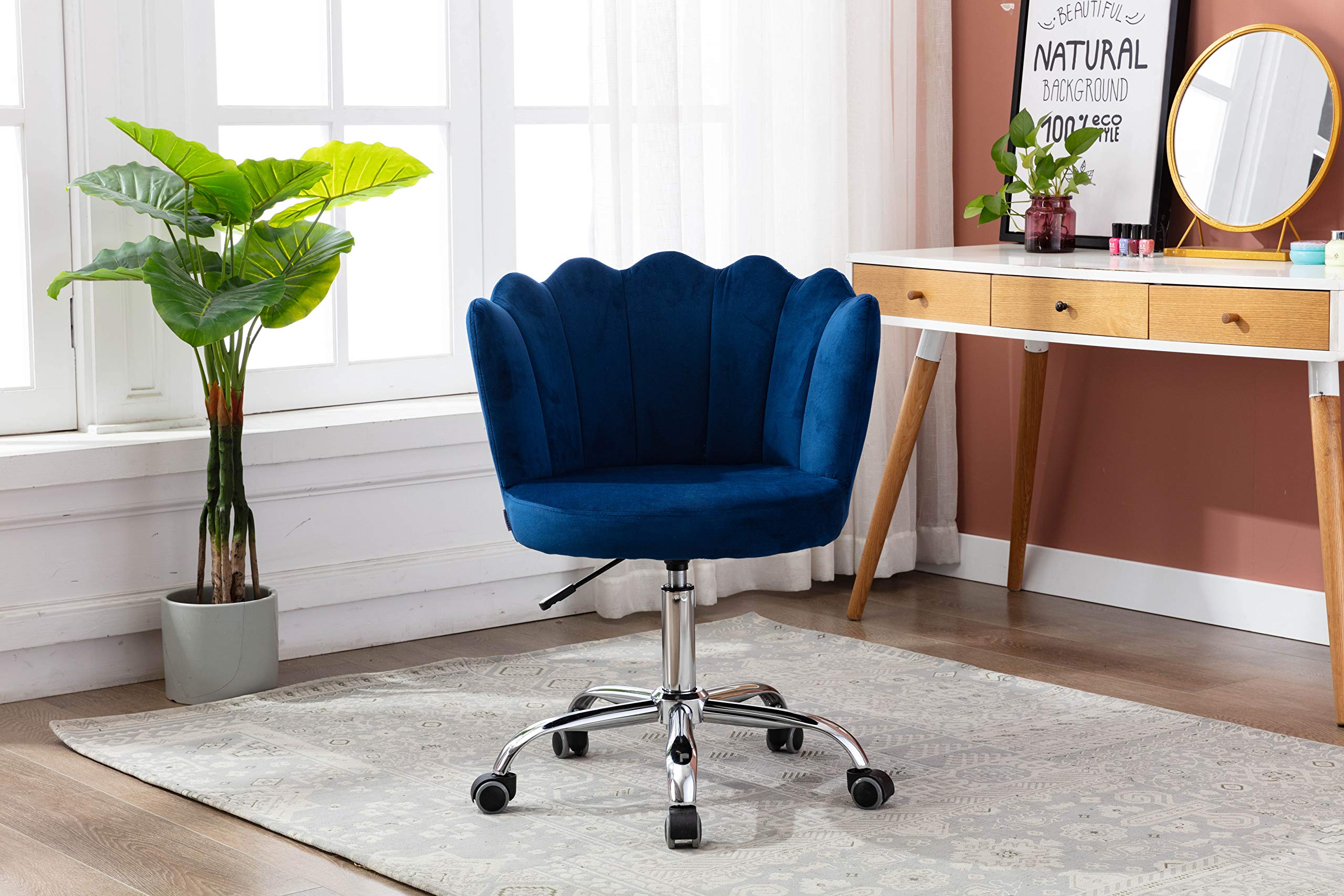 KUIKUI Modern Shell Chair for Living Room Bedroom, Blue Leisure Office Chair