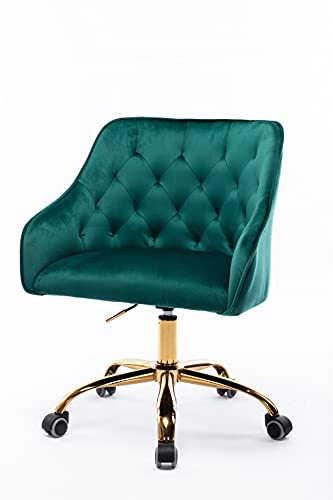 KUIKUI Velvet Desk Chair, Modern Office Chair, Wheels Swivel Height Adjustable Swivel Task Chair for Home Office,Green