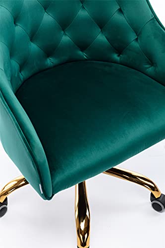 KUIKUI Velvet Desk Chair, Modern Office Chair, Wheels Swivel Height Adjustable Swivel Task Chair for Home Office,Green
