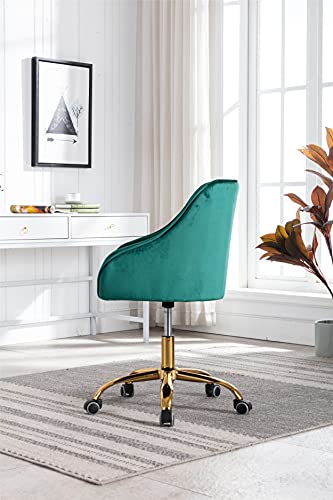 KUIKUI Velvet Desk Chair, Modern Office Chair, Wheels Swivel Height Adjustable Swivel Task Chair for Home Office,Green