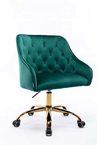 KUIKUI Velvet Desk Chair, Modern Office Chair, Wheels Swivel Height Adjustable Swivel Task Chair for Home Office,Green