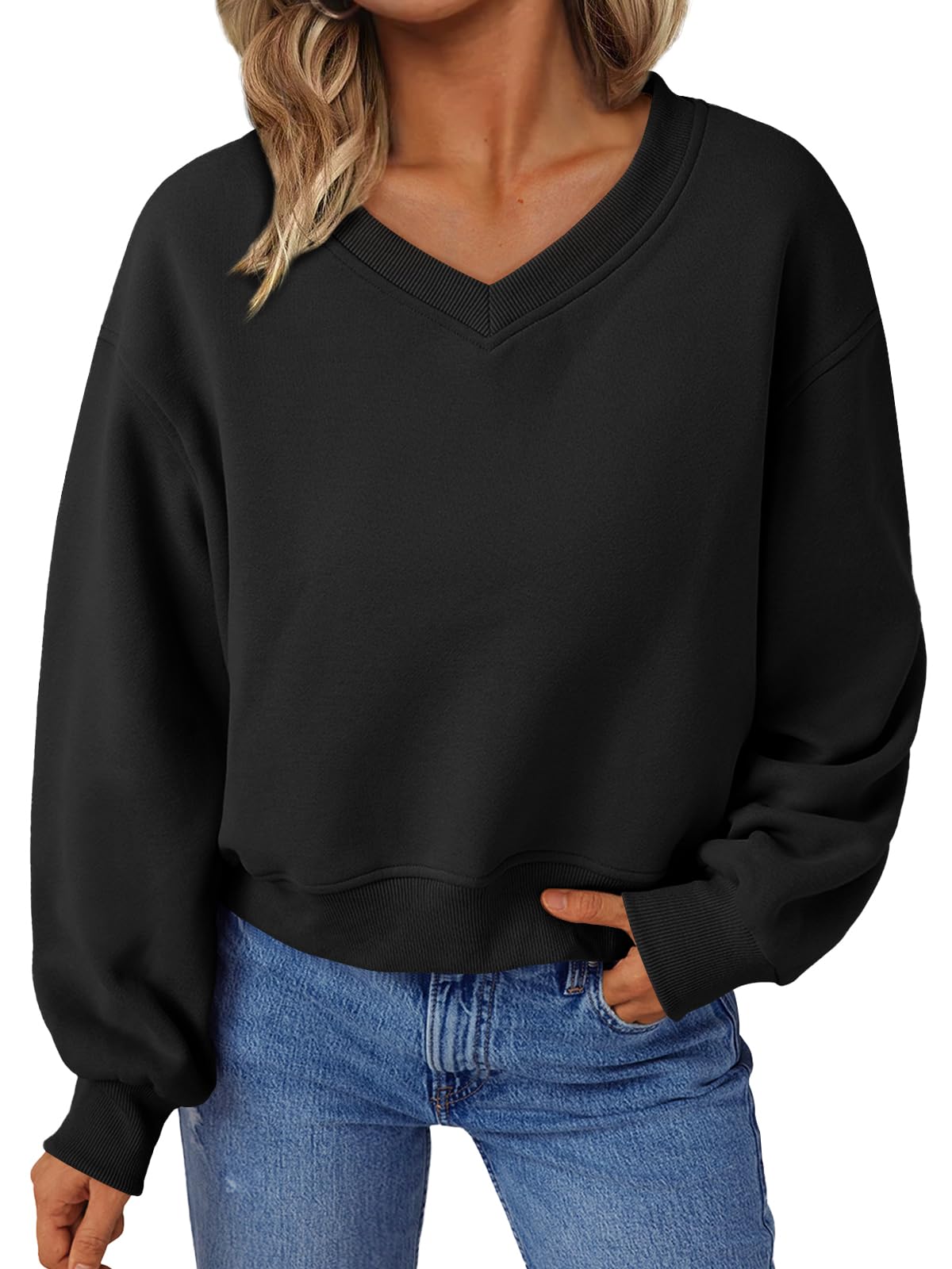 AUTOMET Womens Cropped Sweatshirts Pullover Fleece Crop Sweaters Fall Fashion Outfits Clothes 2025 Black M
