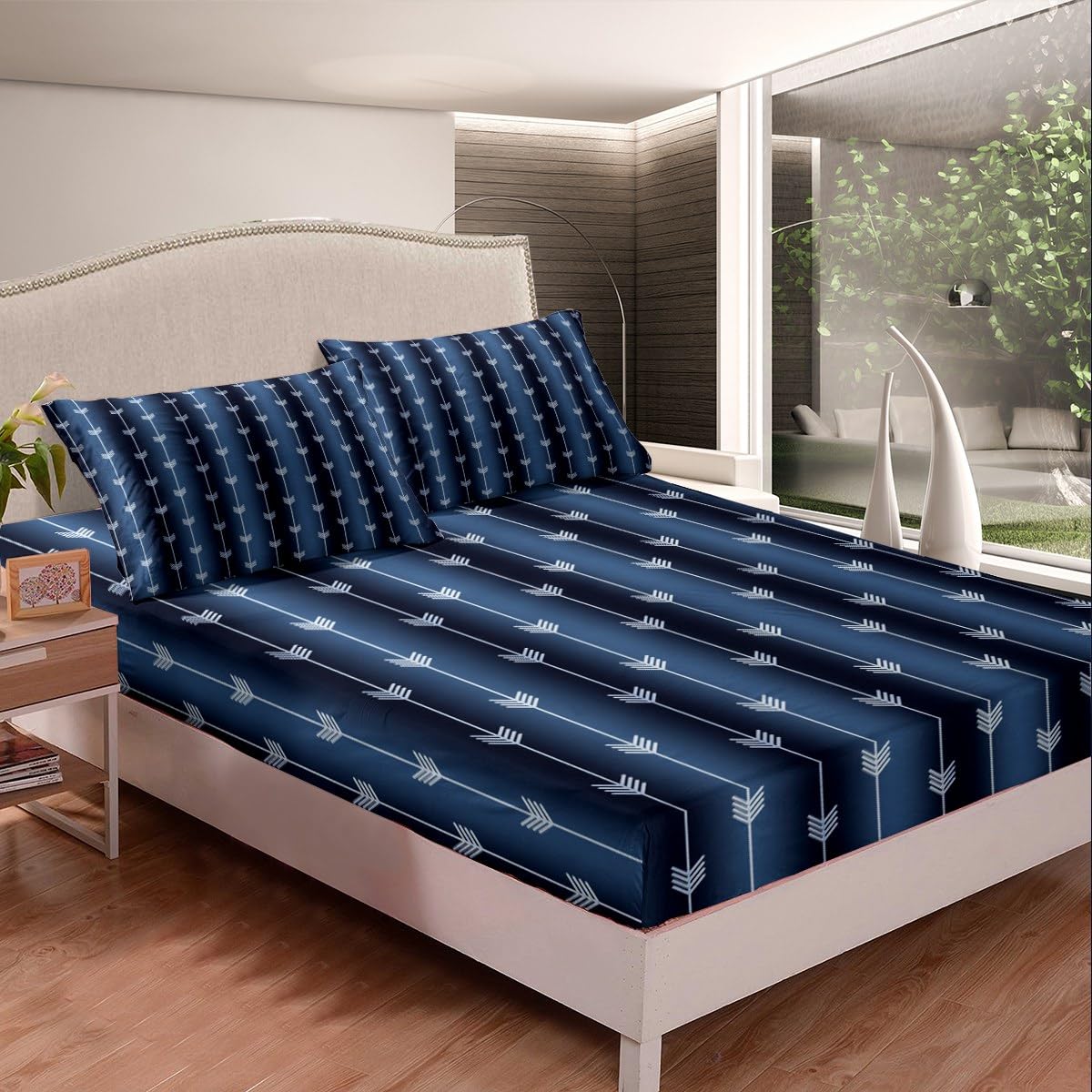 Kids Arrow Sheet Set Full Size Wild Hunting Bed Sheets Set for Boys Girls Teens Bedroom Decor Ombre Blue Black Arrow Sheets with Deep Pocket Fitted Sheet Women Men Cute with 2 Pillow Case