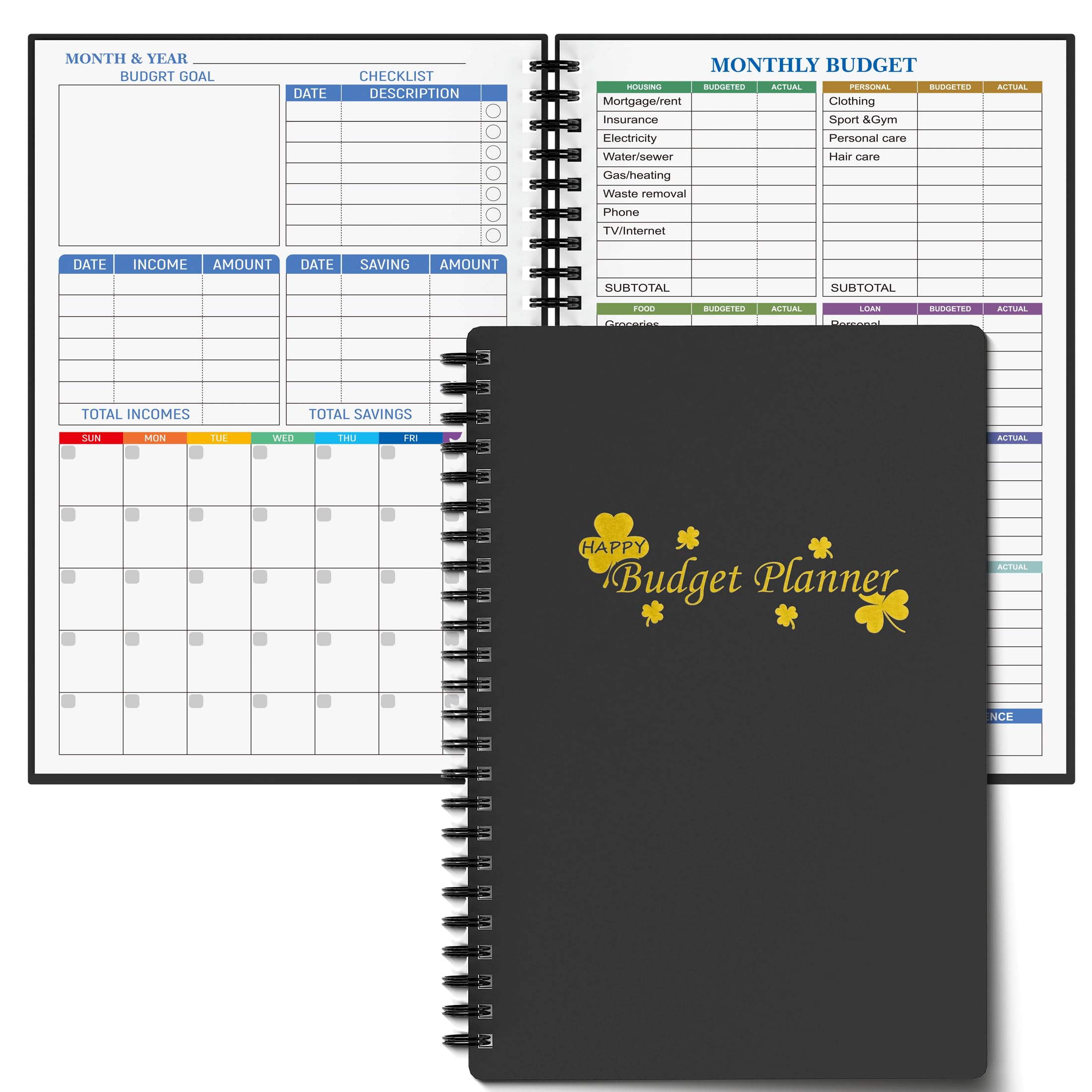 Budget Planner - Monthly Finance Organizer with Expense Tracker Notebook to Manage Your Money Effectively, Undated Finance Planner/Account Book, Start Anytime,A5(8.6x5.9 inchs),100gsm Paper (Golden)
