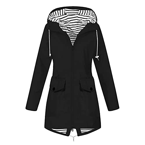 KSODFNXH Rain Jacket Women Fashion Zip Up Waterproof Long Sleeves Raincoat with Pockets Comfy Windproof Drawstring Outwear