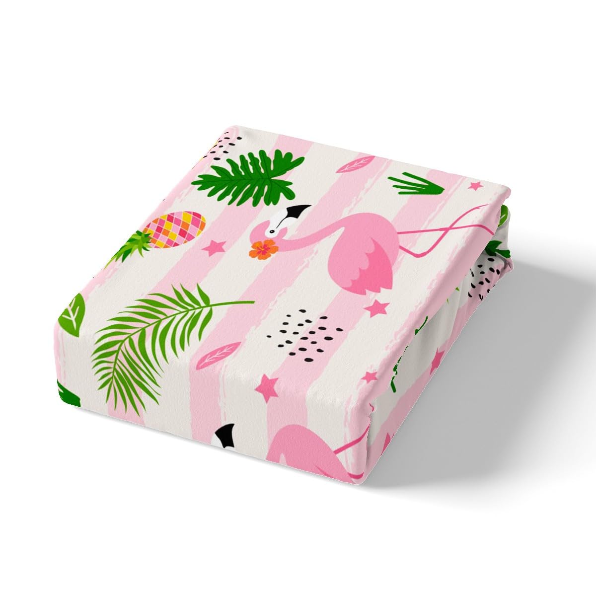 Feelyou Pink Flamingo Bed Sheet Set Full Size, Tropical Flamingo Fitted Sheet Flamingo Bedding Set Plam Leaves Bed Cover with 2 Pillow Case (No Flat Sheet)